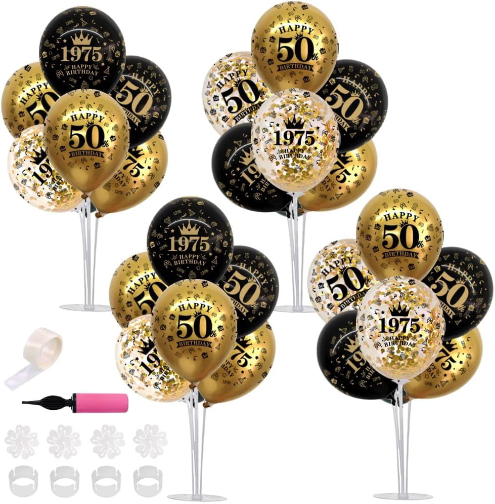 50th Birthday Decorations Balloon Bouquet includes Black Gold Balloon ...