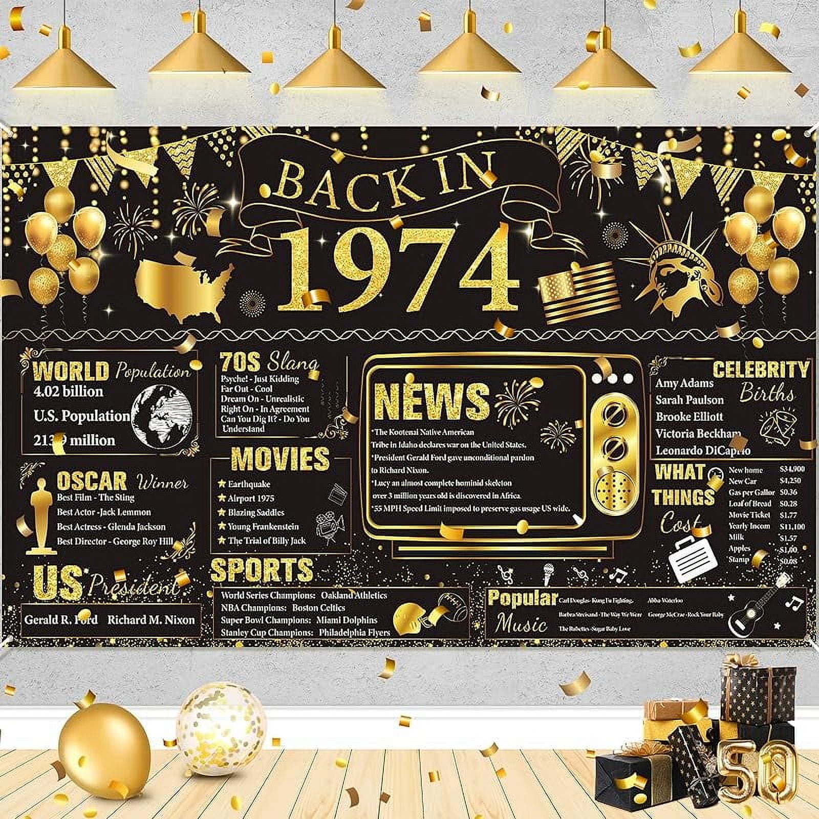 50th Birthday Decorations Black Gold Back in 1974 Vintage Banner for ...