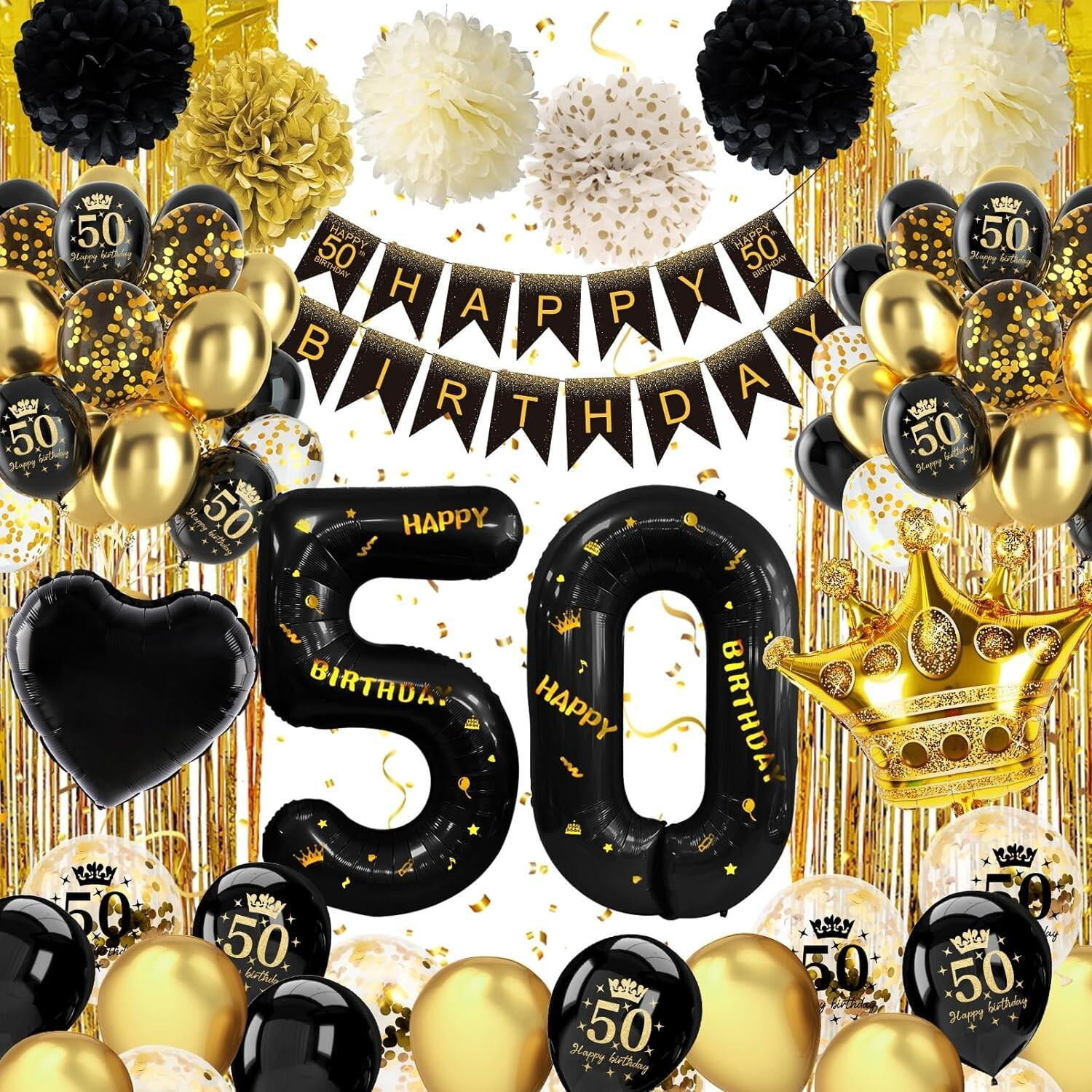 50th Birthday Decorations Black Gold, 50th Birthday Decorations for Men ...