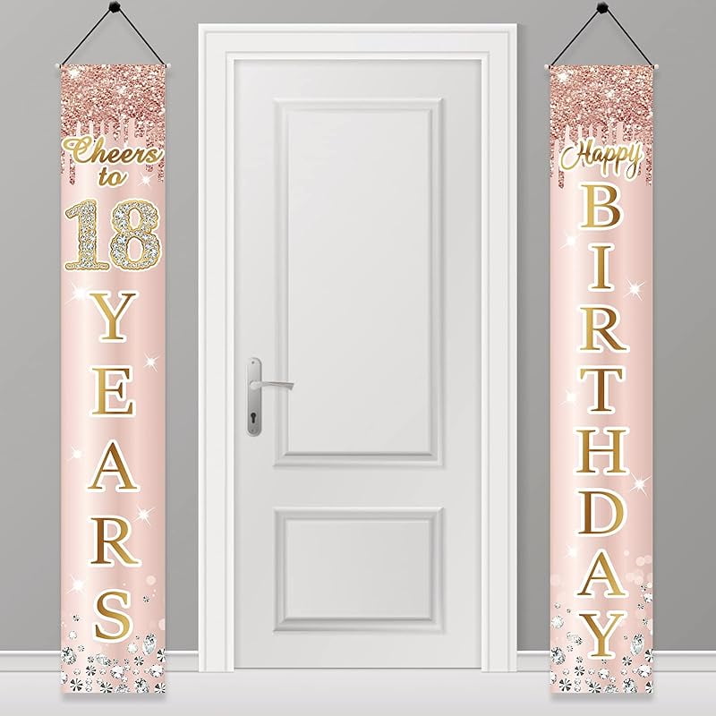 50th Birthday Decorations Door Banner for Women, Pink Rose Gold Cheers ...