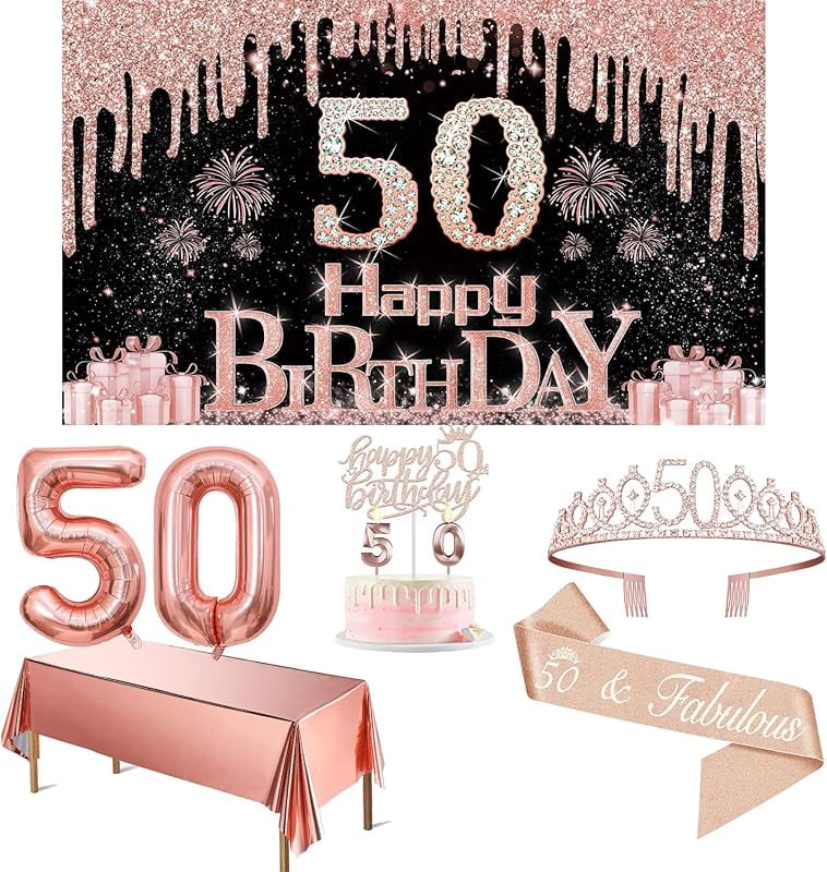 50th Birthday Decorations for Girls, Silver Dazzle Double Digits Banner ...