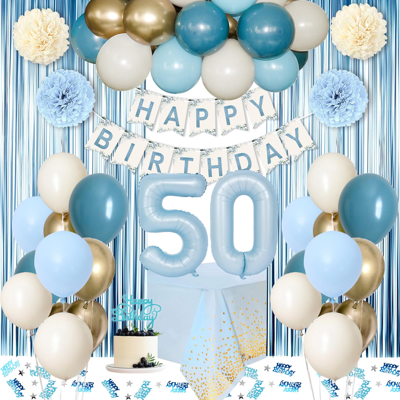 50th Birthday Decorations, Happy 50th Birthday Decorations Light White ...