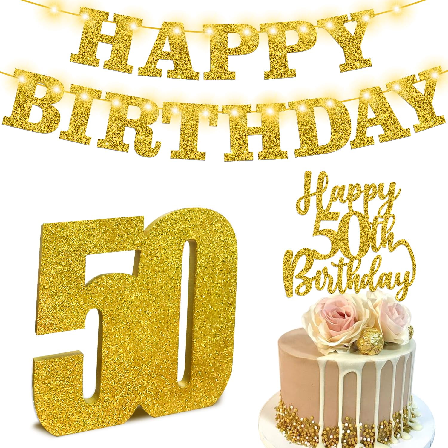 50th Birthday Decorations Happy STF9 50th Birthday Light Up Glod ...