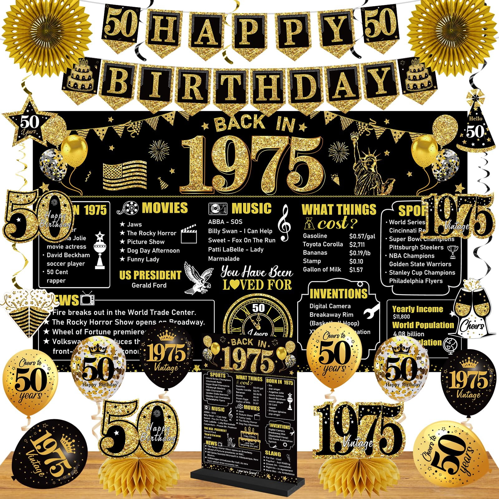 50th Birthday Decorations Kit SSF20 for Men Women, Gold 24PCS Back in ...