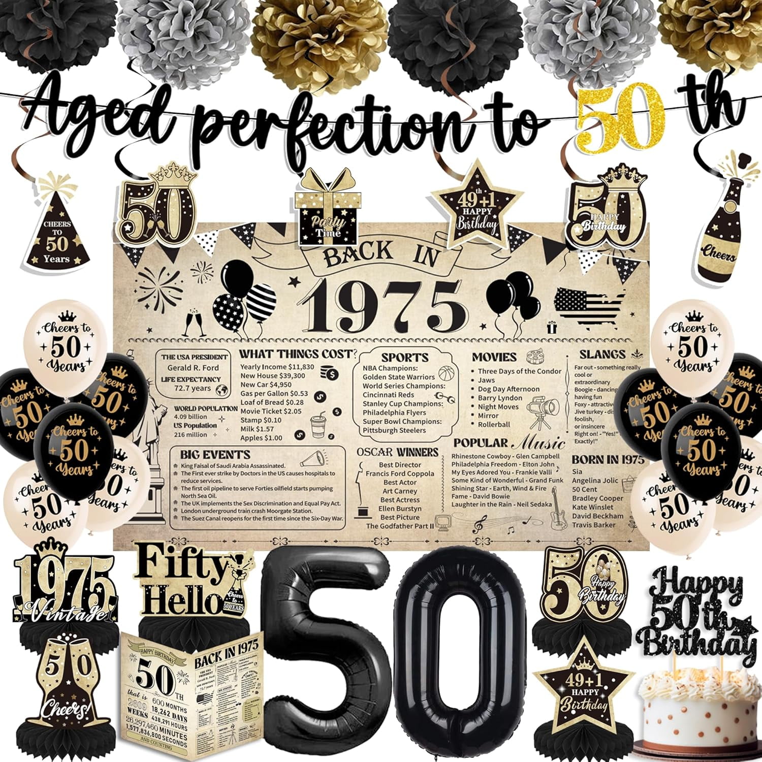 50th Birthday Decorations for Men, 35pcs Back in 1975 Banner Party ...