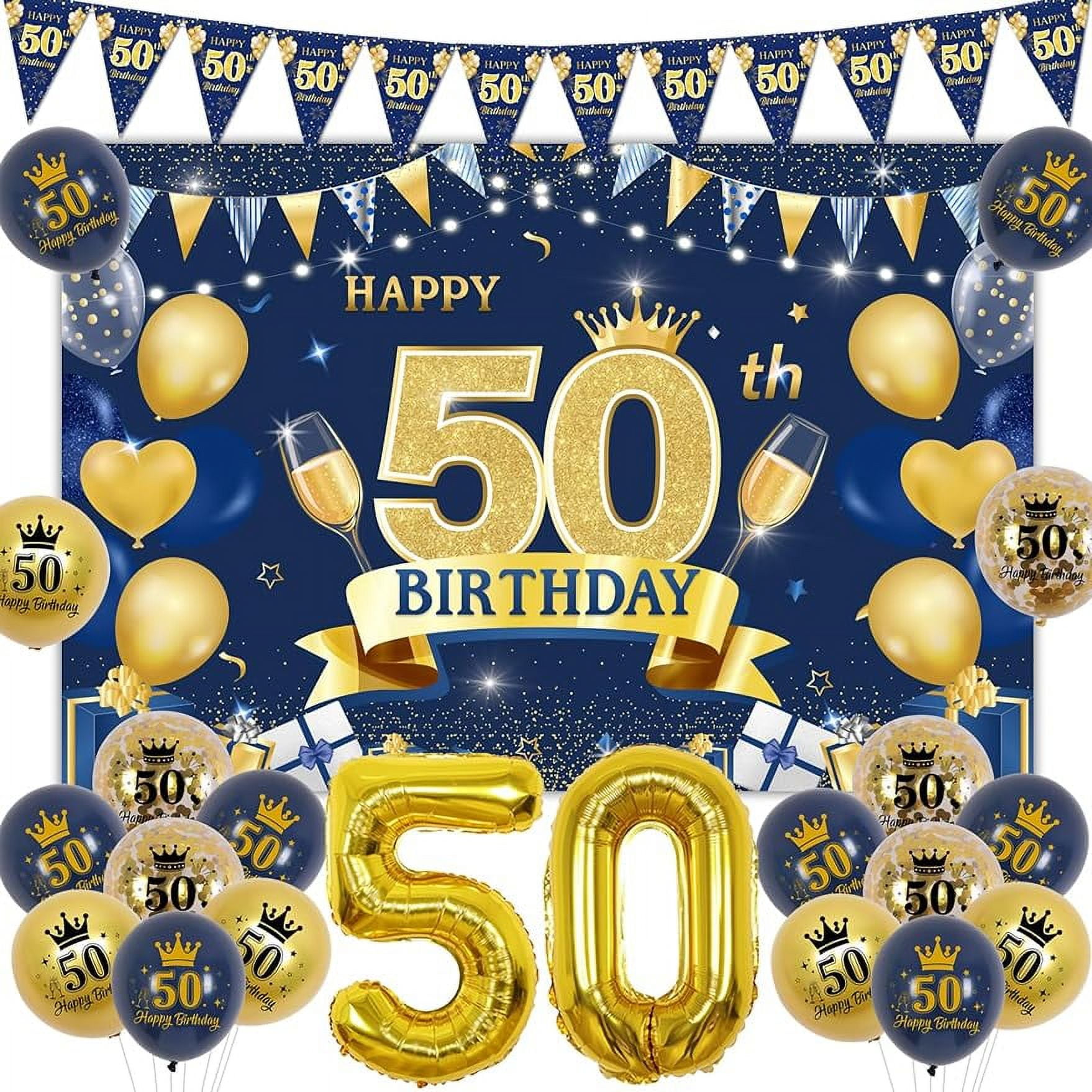 50th Birthday Decorations for Men Navy Blue and Gold, Happy 50th ...