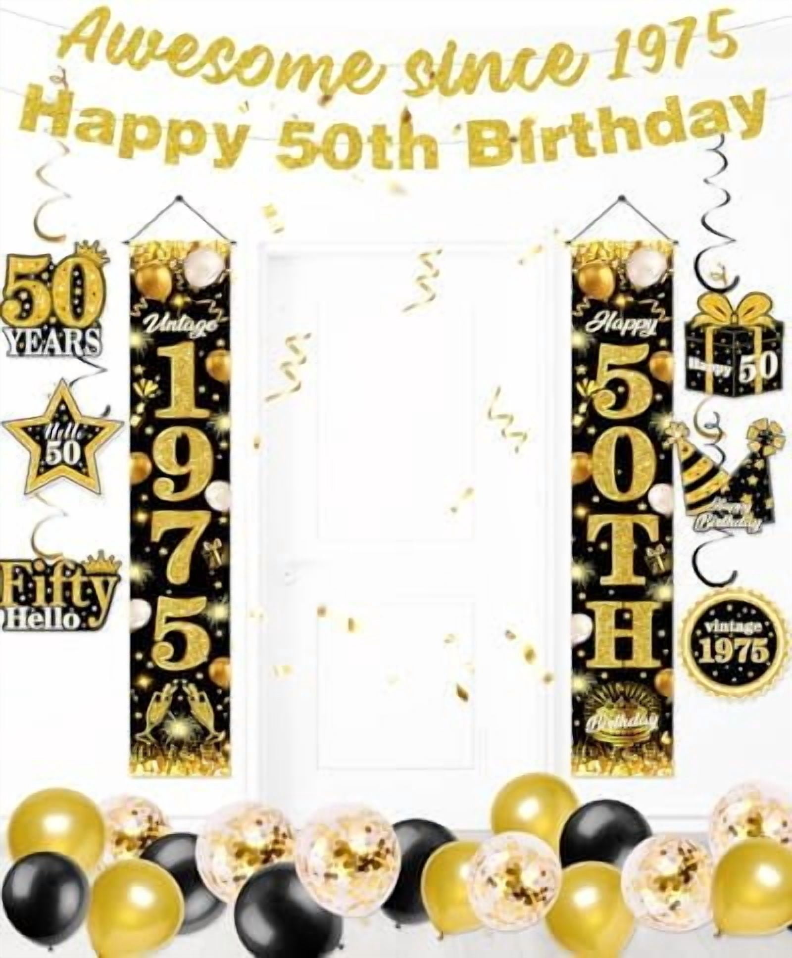 50th Birthday Decorations for Men Women, Pre-Strung Glitter Gold Happy ...