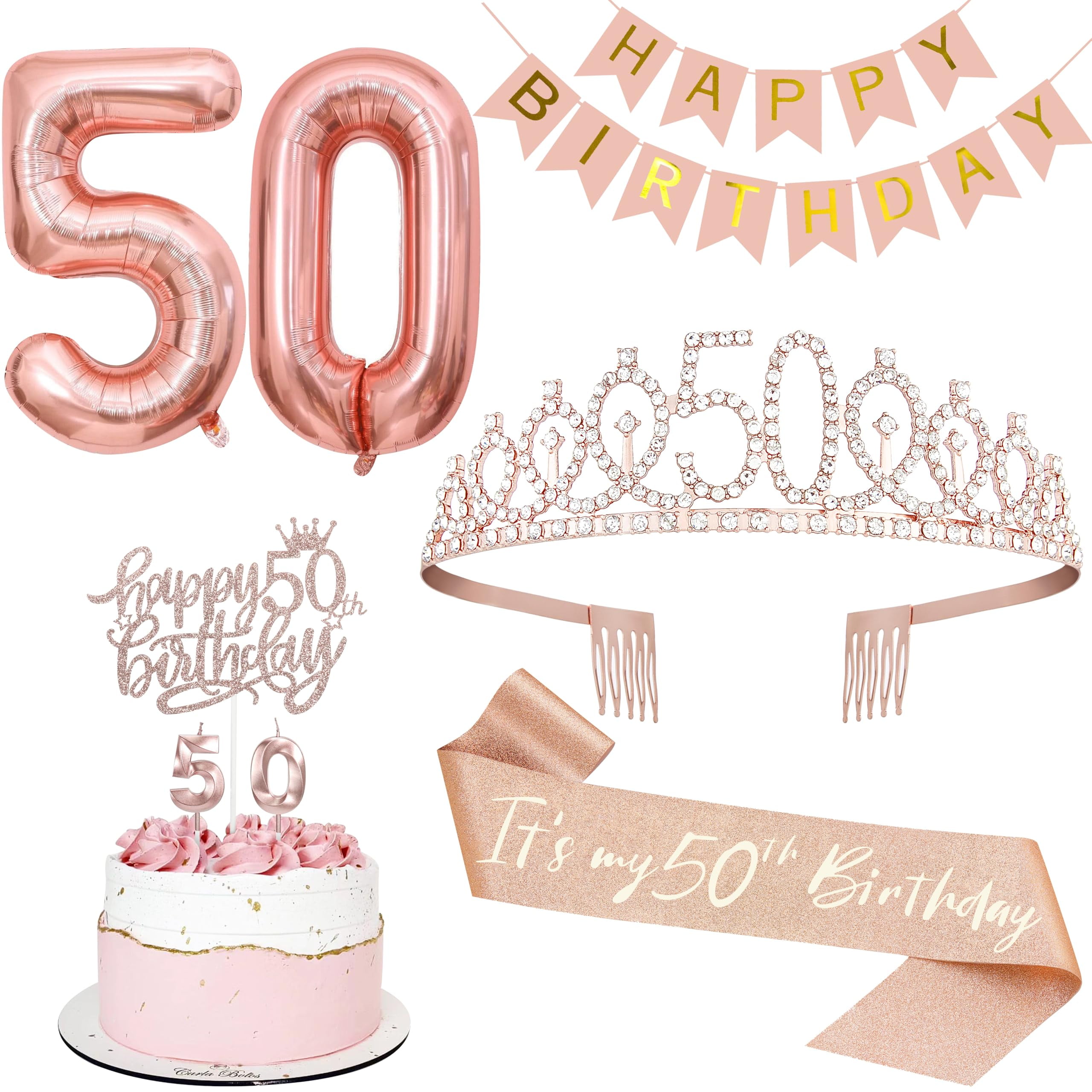 50th Birthday DecorationsTRDN for Women, Including 50th Tiara and Sash ...