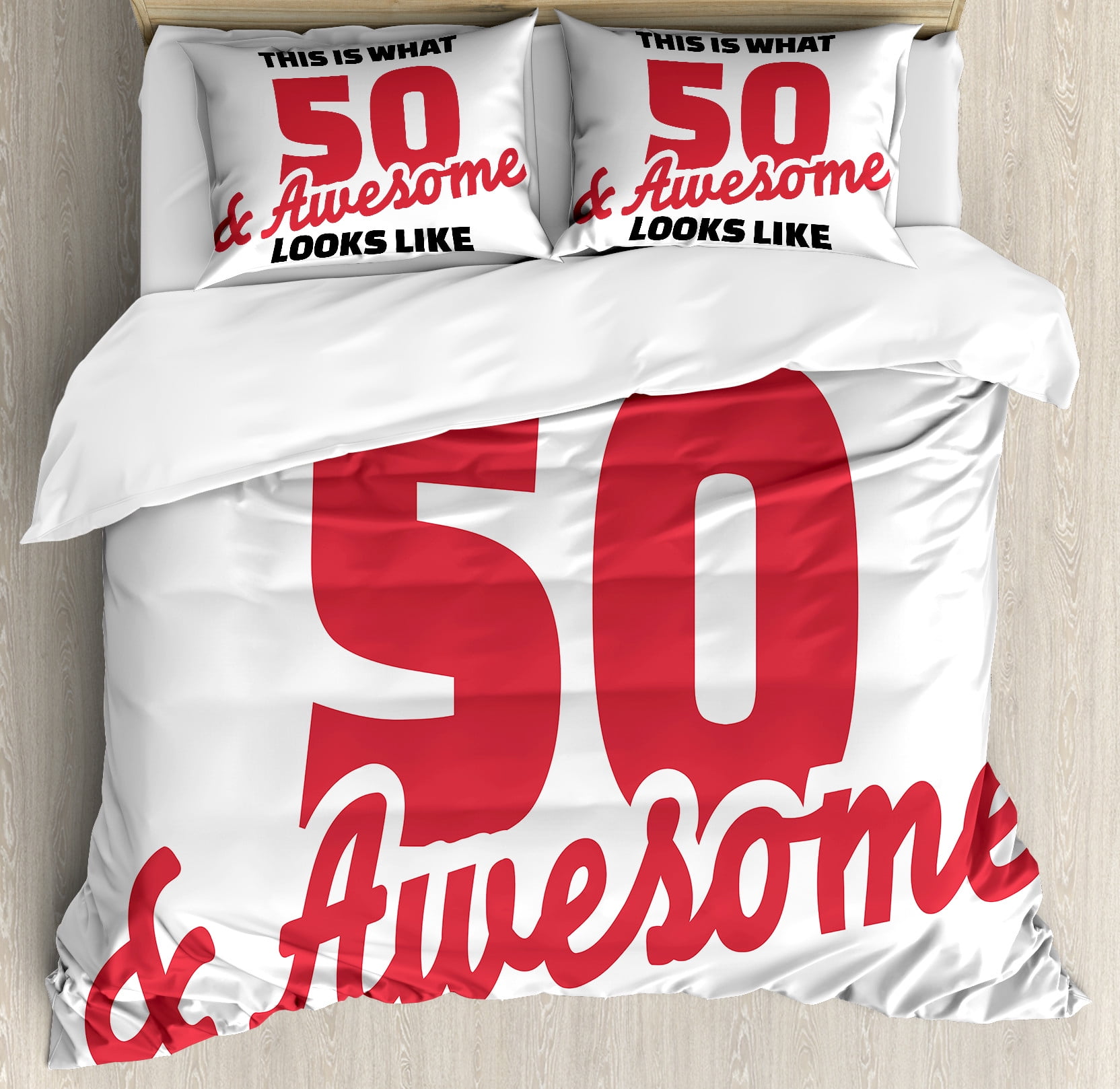 50th Birthday Duvet Cover Set, 50 Cool Fun HWritten Style Happy Cheer ...