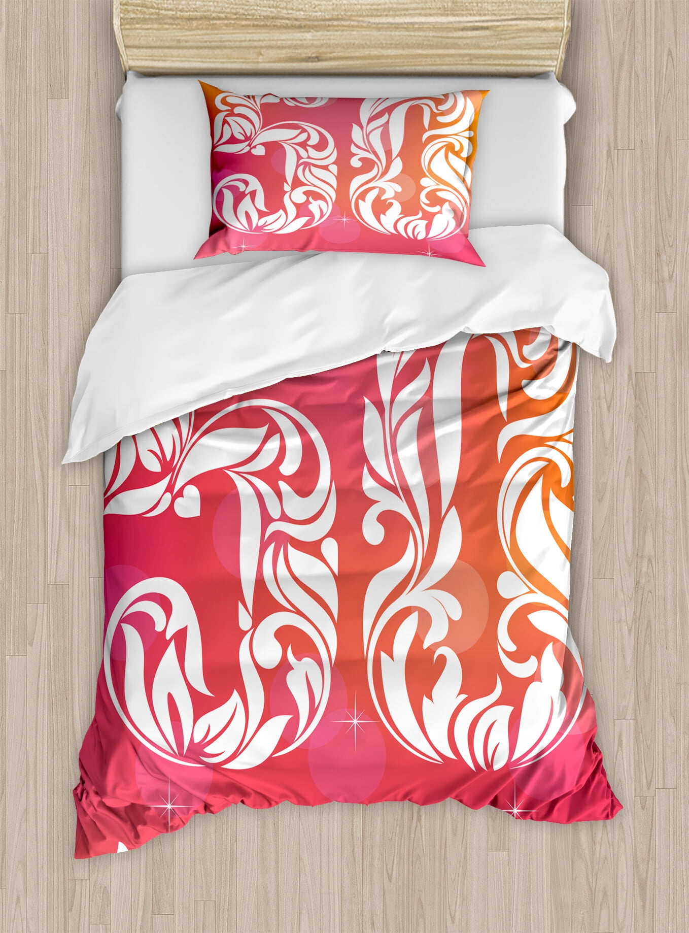 50th Birthday Duvet Cover Sets, Vibrant Backdrop Font Floral Swirls and ...