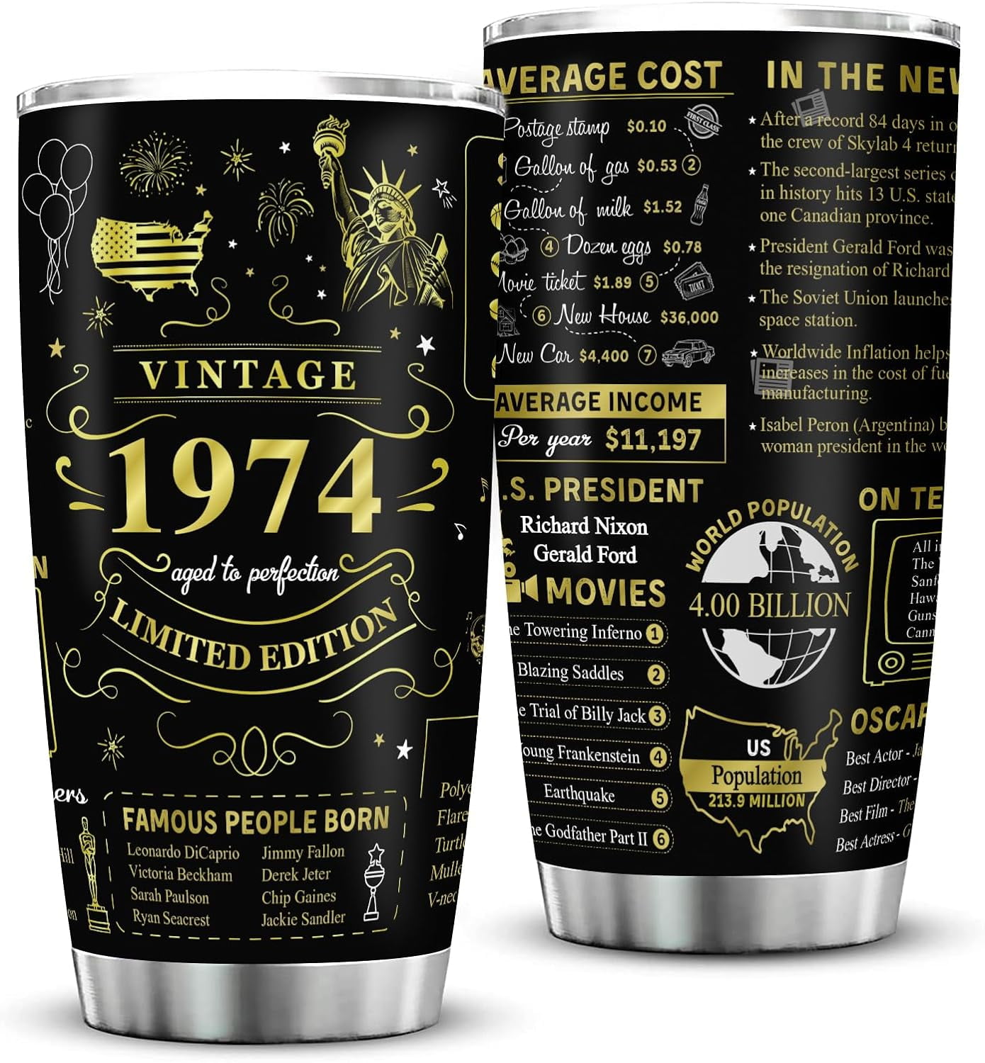 50th Birthday Gifts for Men Women Friends Vintage 1974 Tumblers 50 Year ...
