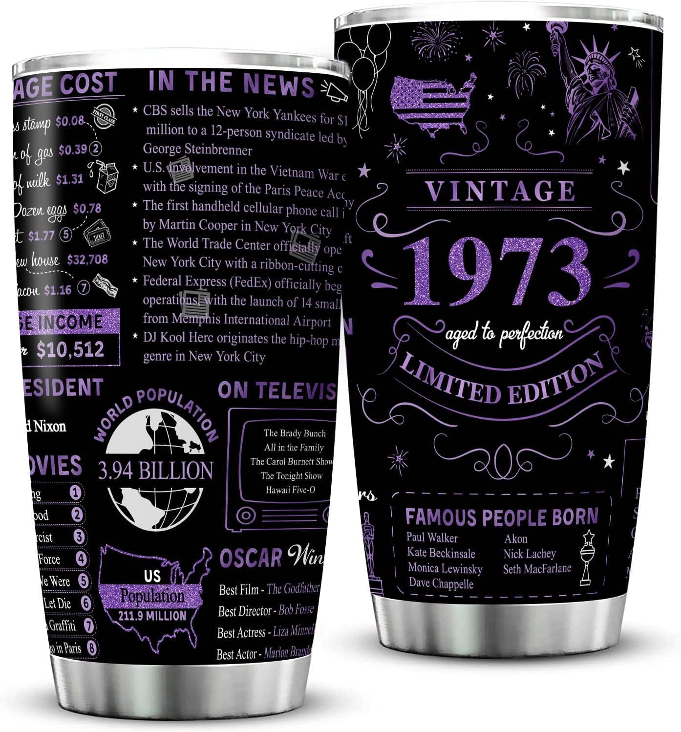 50th Birthday Gifts for Women Men Friends Vintage 1973 Tumblers 50 Year ...