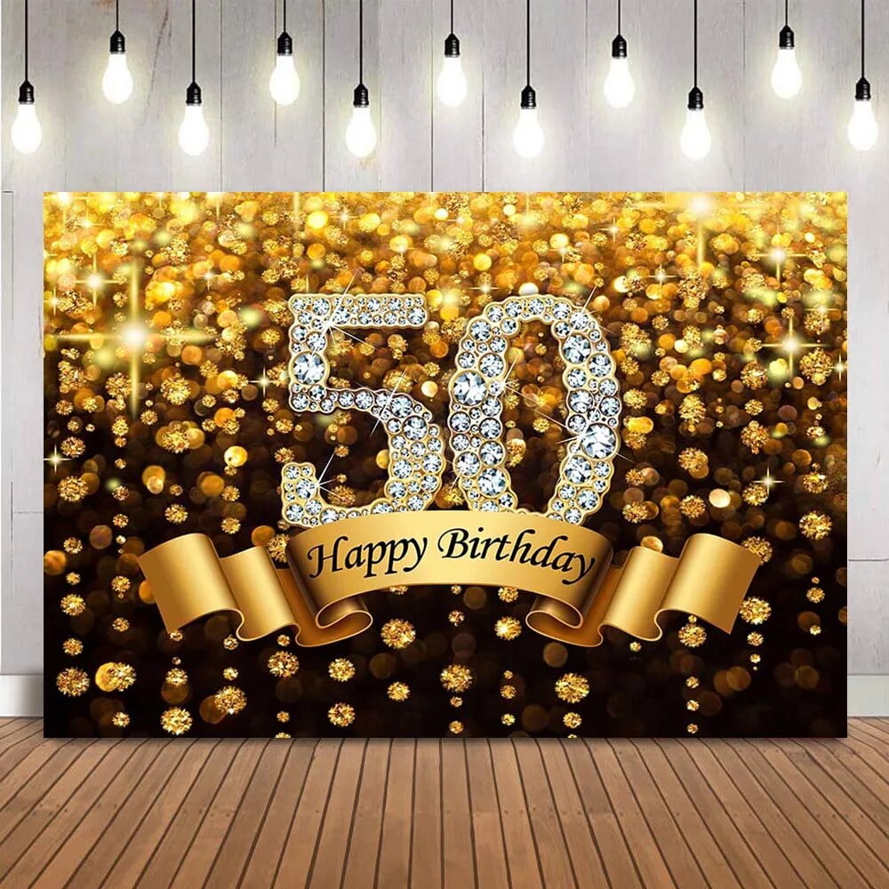 50th Birthday Gold Glitter Backdrop Bokeh Adult Portrait Photo Background Studio Customize Vinyl ...