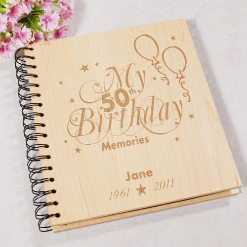 50th Birthday Memories Photo Album, Holds 72 4x6 Photos, Engraved Wood ...