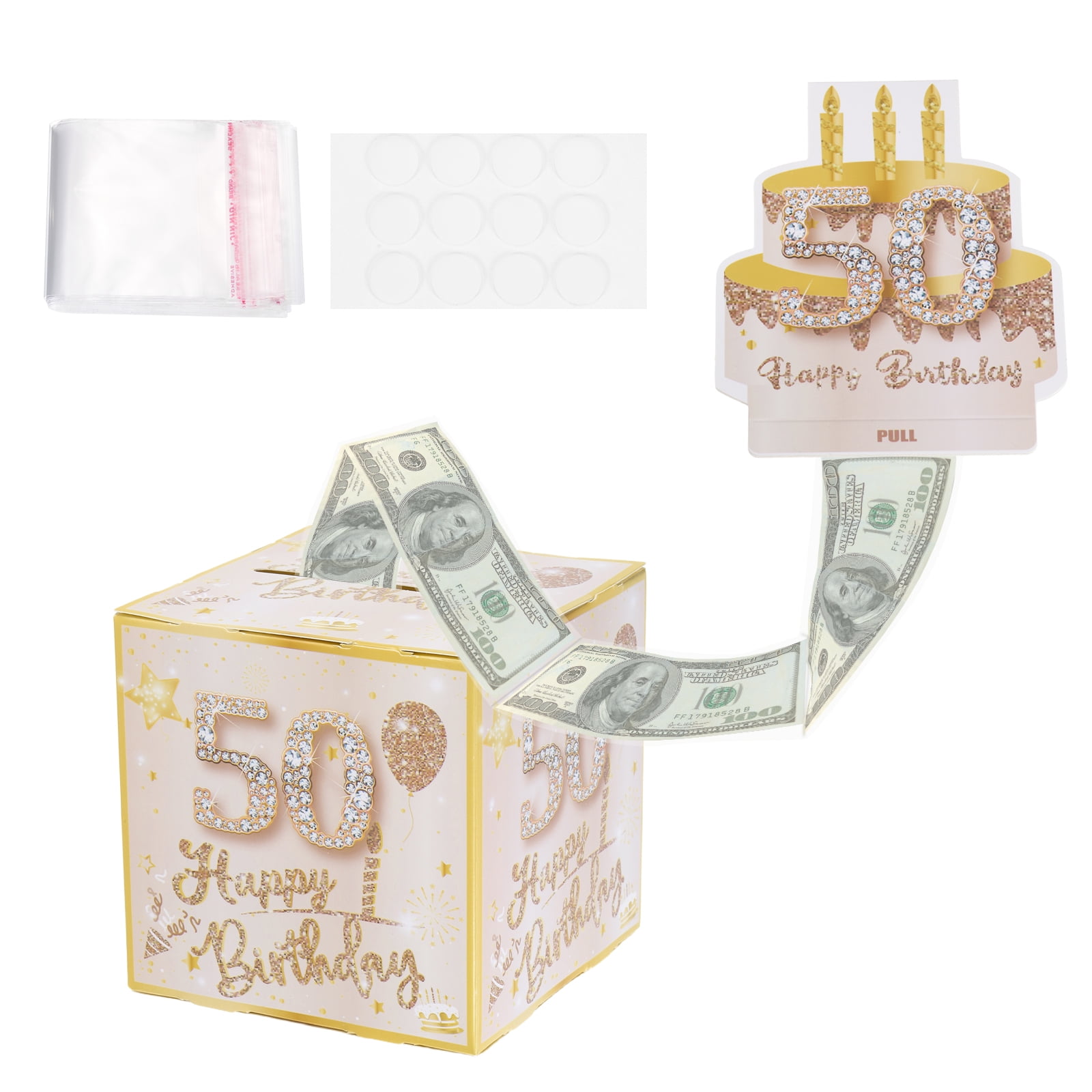 50th Birthday Money Box for Cash Gift, Birthday Money Pull Box with ...