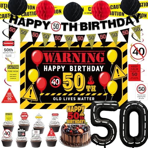 50th Birthday Party Decorations Men Women, Caution Logo Themed Happy ...