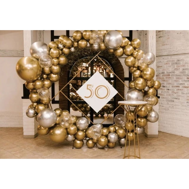 50th Birthday Photo Backdrop Interior Golden Balloons Decor Adults ...