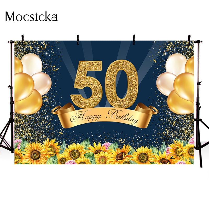 50th Birthday Photography Background Golden Glitter Sunflower ...