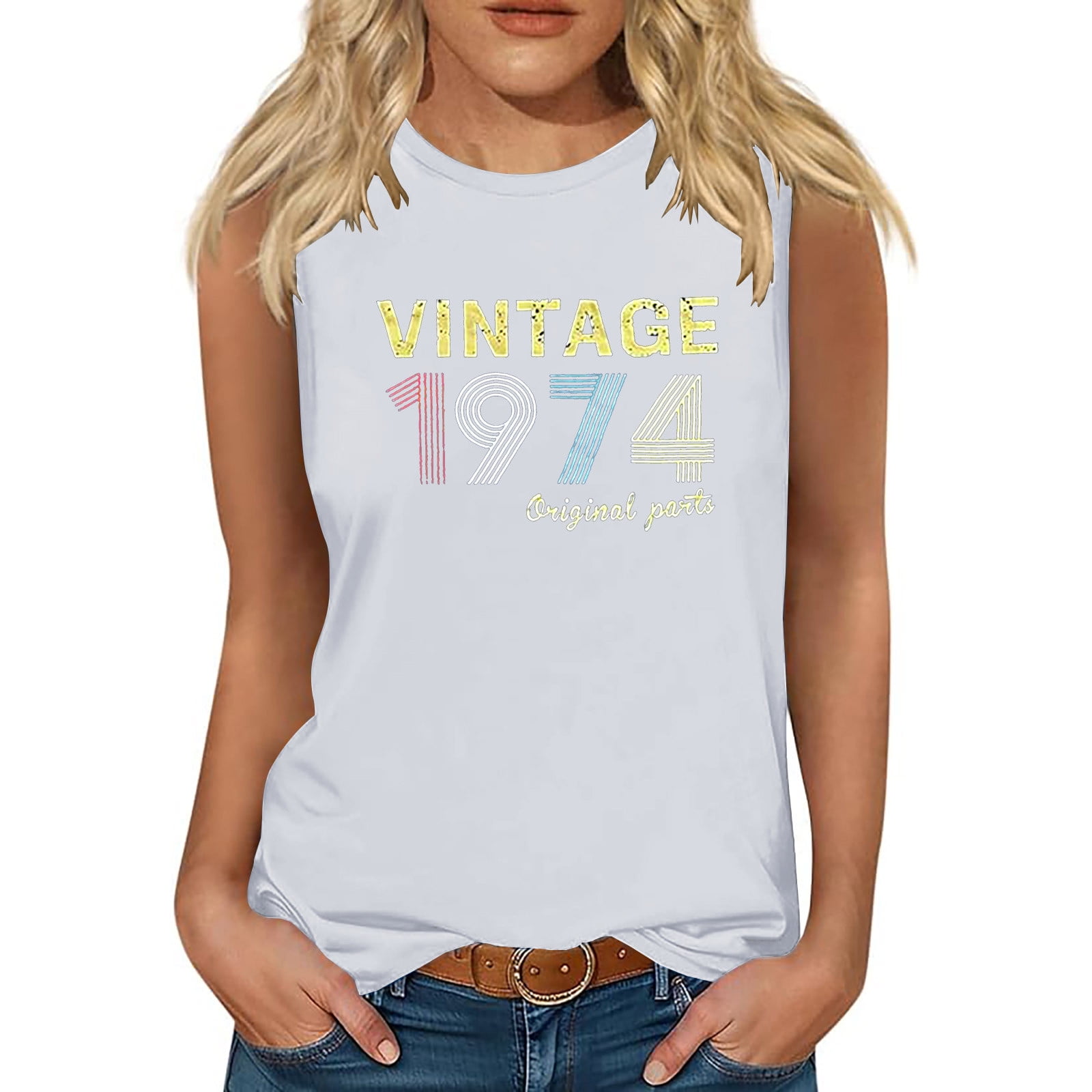 50th Birthday Tank Tops for Women Vintage 1974 Graphic Party T-Shirts ...