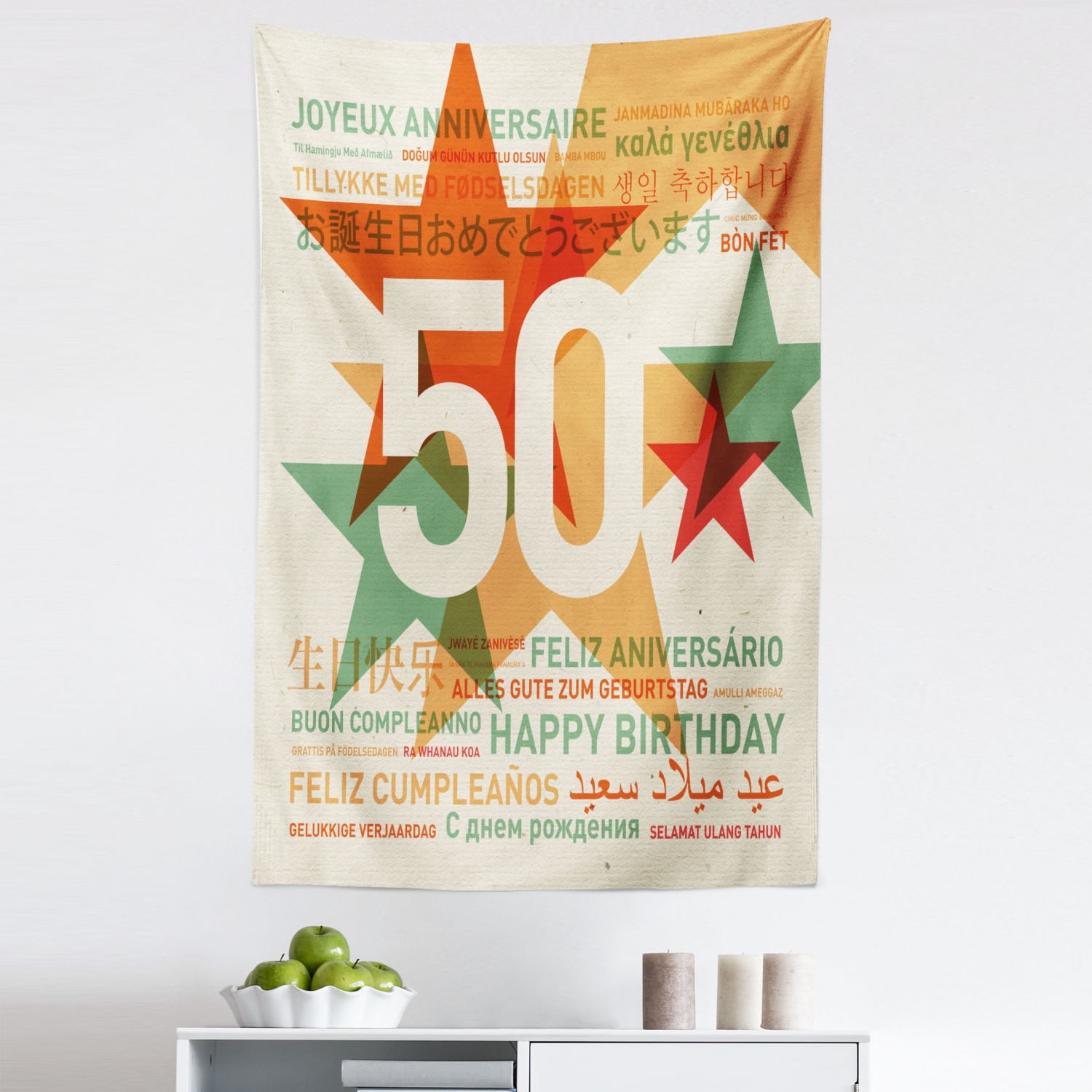 50th Birthday Tapestry, Happy Birthday in All Languages Retro Style ...