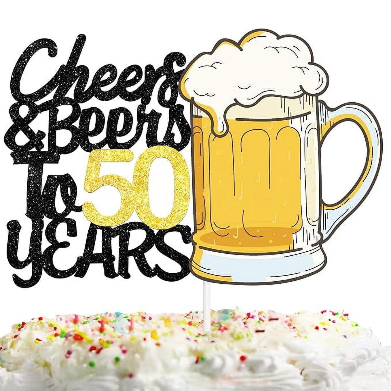 50th Cheers & Beers Happy Birthday Cake Topper Gold Glitter Beer Mug ...