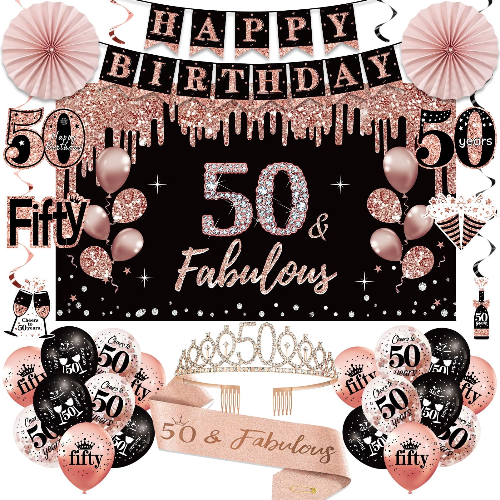 50th Decorations for RRF12 Women, 33pcs 50th Crown and Sash, Black Rose ...