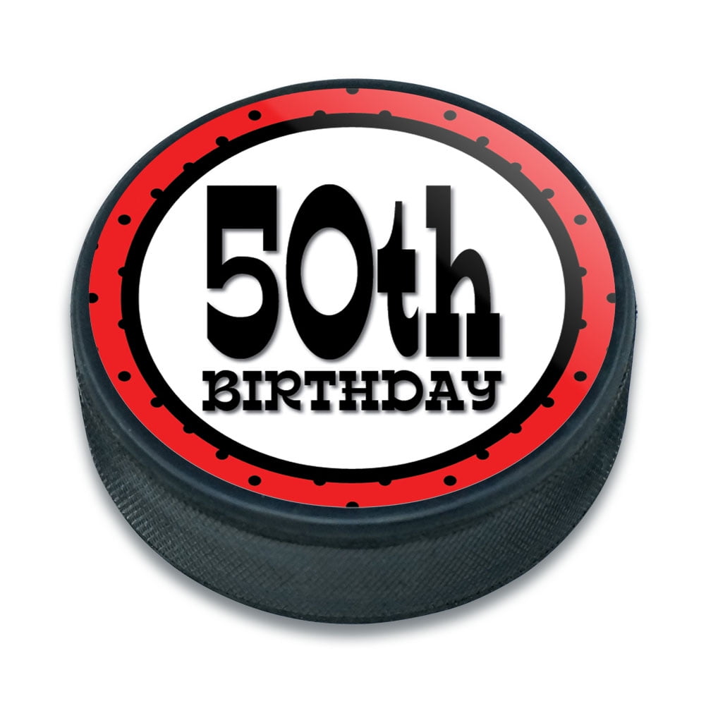 50th Fiftieth Birthday Red Black Polka Dots Ice Hockey Puck - Walmart.com