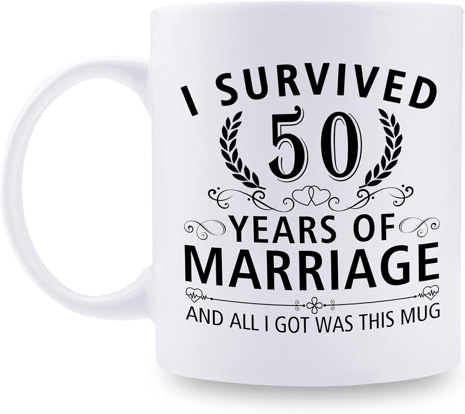 50th Wedding Anniversary Mugs for Couple Husband Wife - I Survived 50 Years of Marriage and All ...