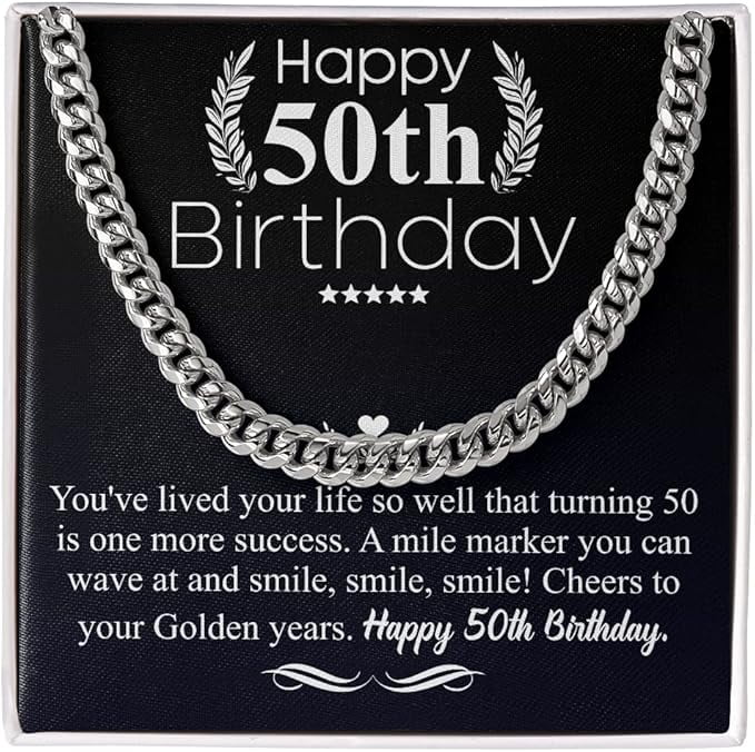 50th birthday cuban link chain necklace for him, milestone gift for dad ...