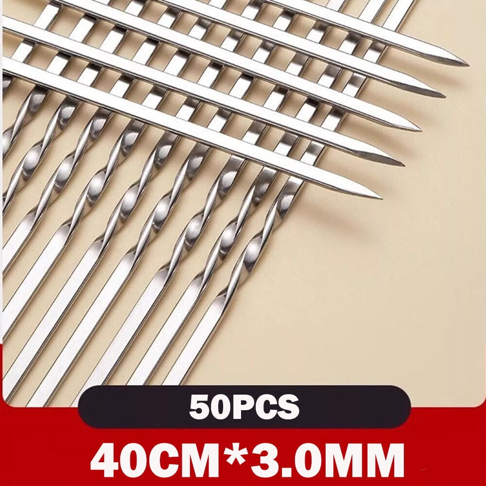 50x 30/35/40cm Metal BBQ Skewers Stainless Steel Barbecue Kebab Grill ...