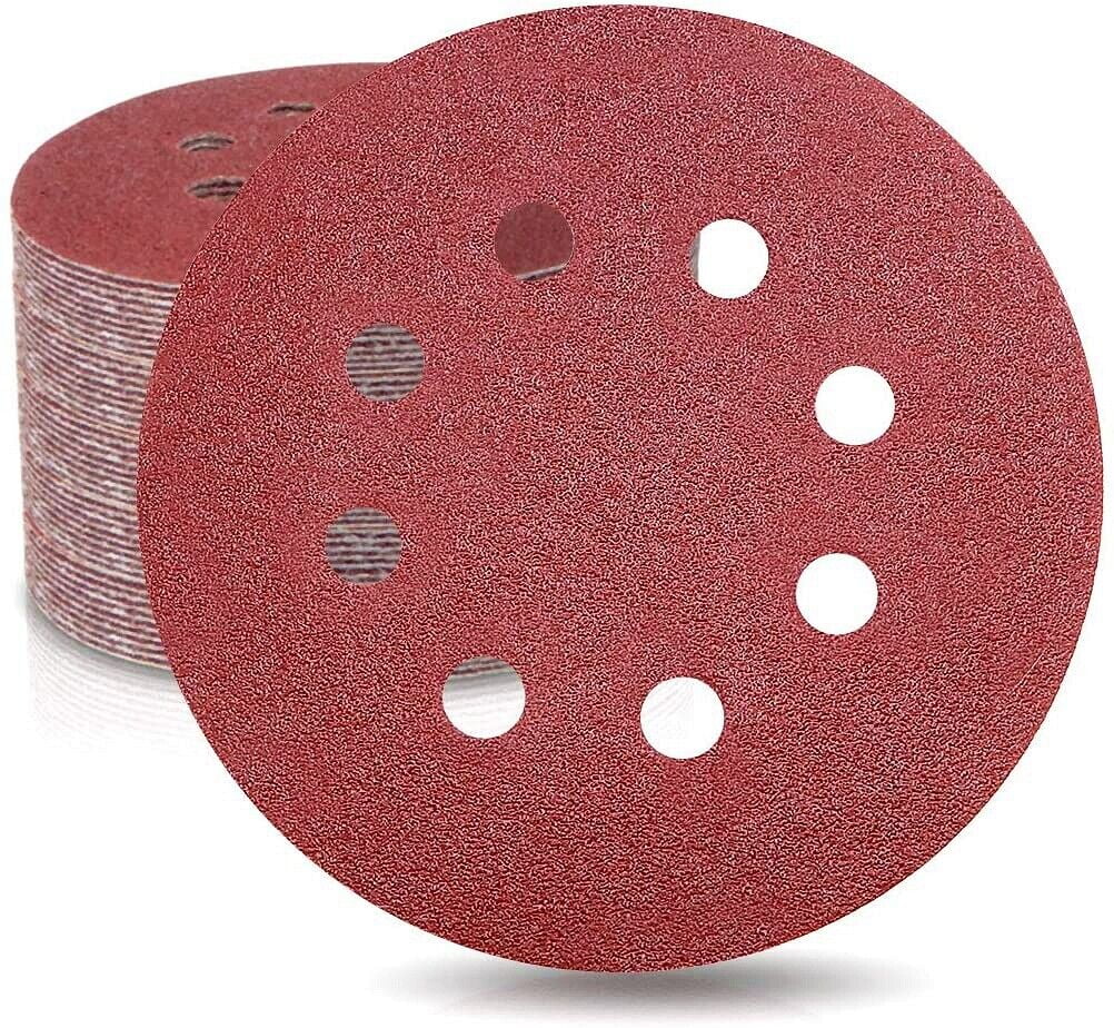 50x 5inch Sanding Discs 100 Grit Hook Loop 8-Hole Sandpaper Orbital ...