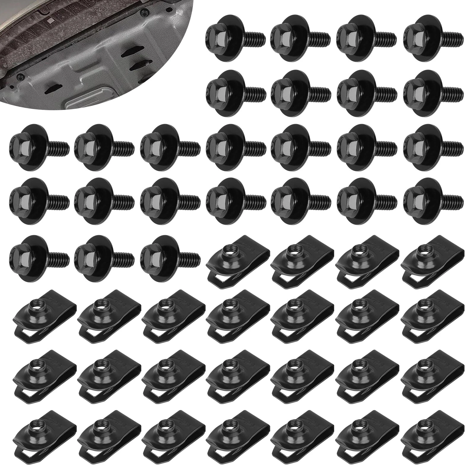 50x Body Fasteners Bolts & U-Nut Clips For M6 Fender Engine Cover ...