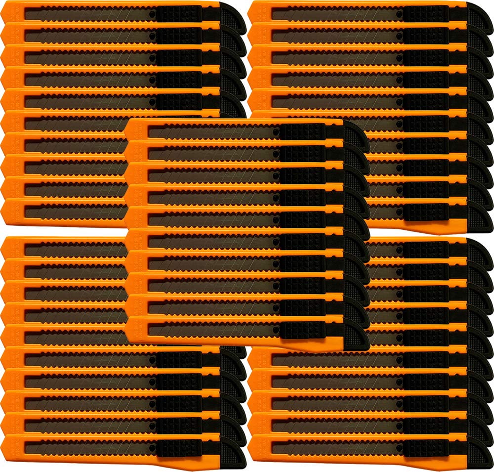 50x Bulk Small Neon Orange Utility Knife Box Cutters Snap Off Blade 9MM ...