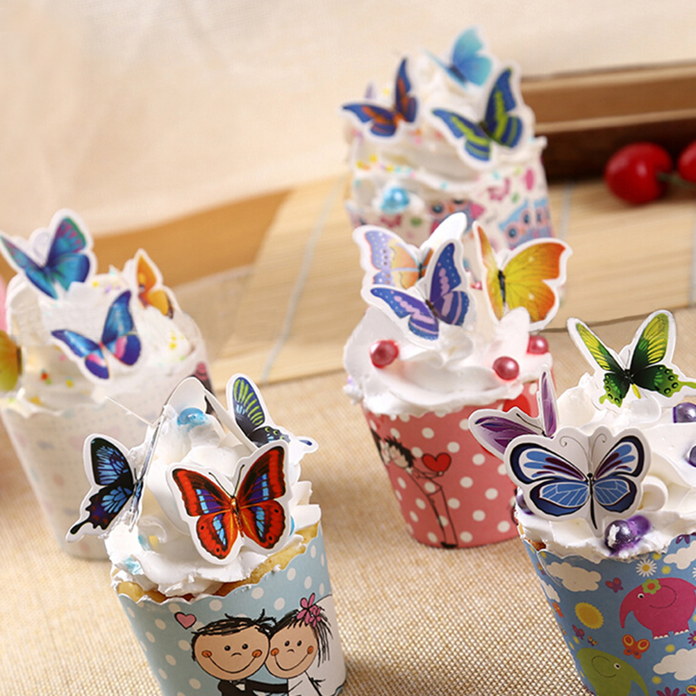 50x Butterflies Wedding Birthday Wafer Paper Cupcake Cake Toppers SEAU ...
