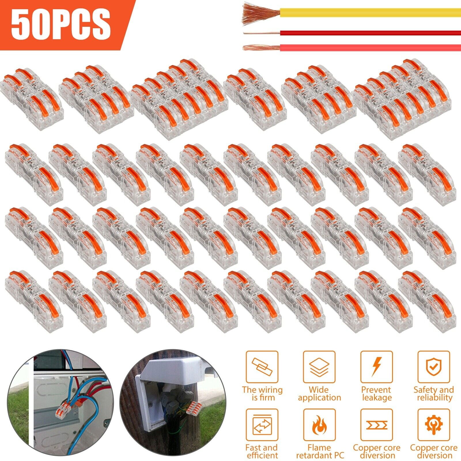 50x Reusable Spring Wire Cable Connectors 28-12AWG Lever Electric ...
