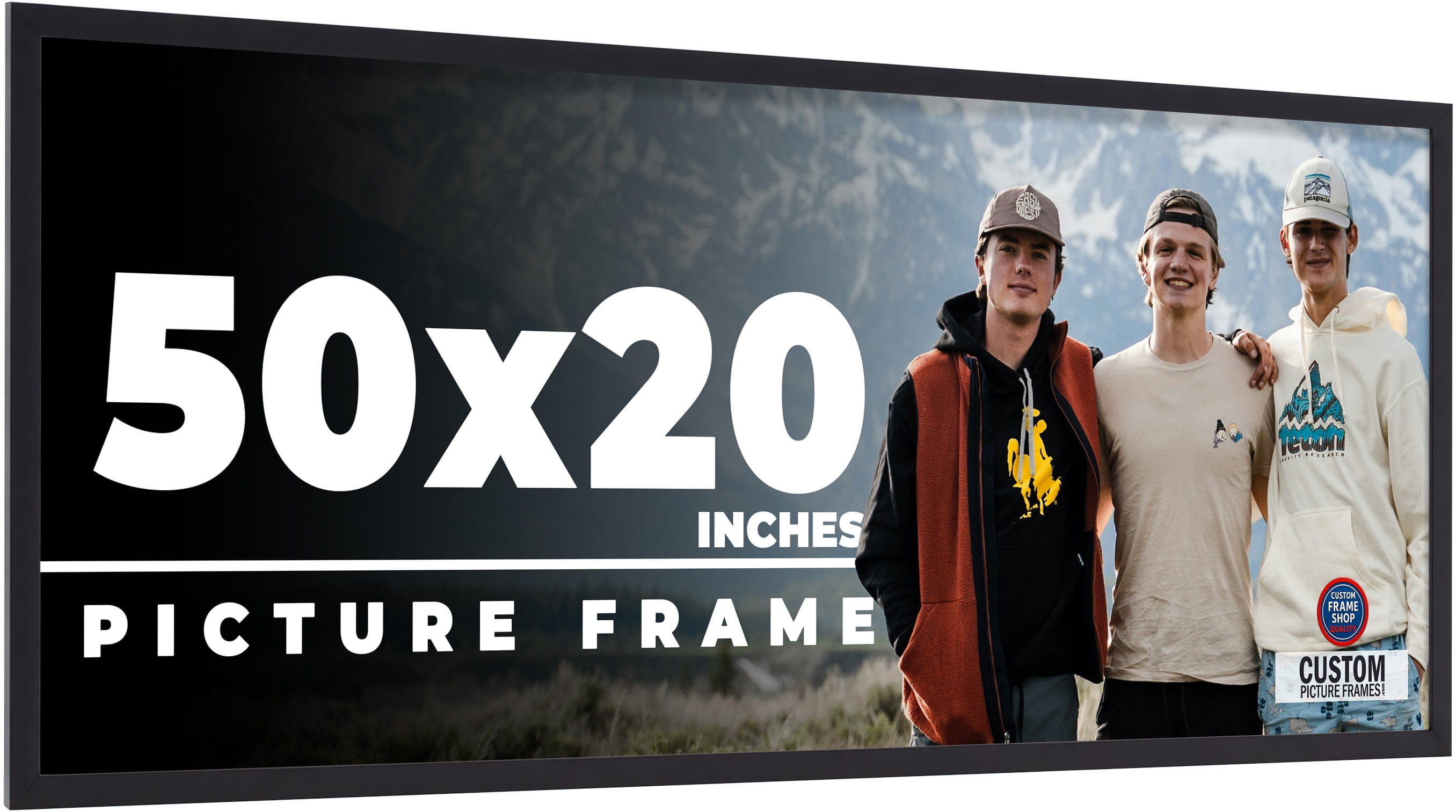 50x20 Frame Black Solid Wood Picture Frame | 0.75 Inch Moulding Width ...