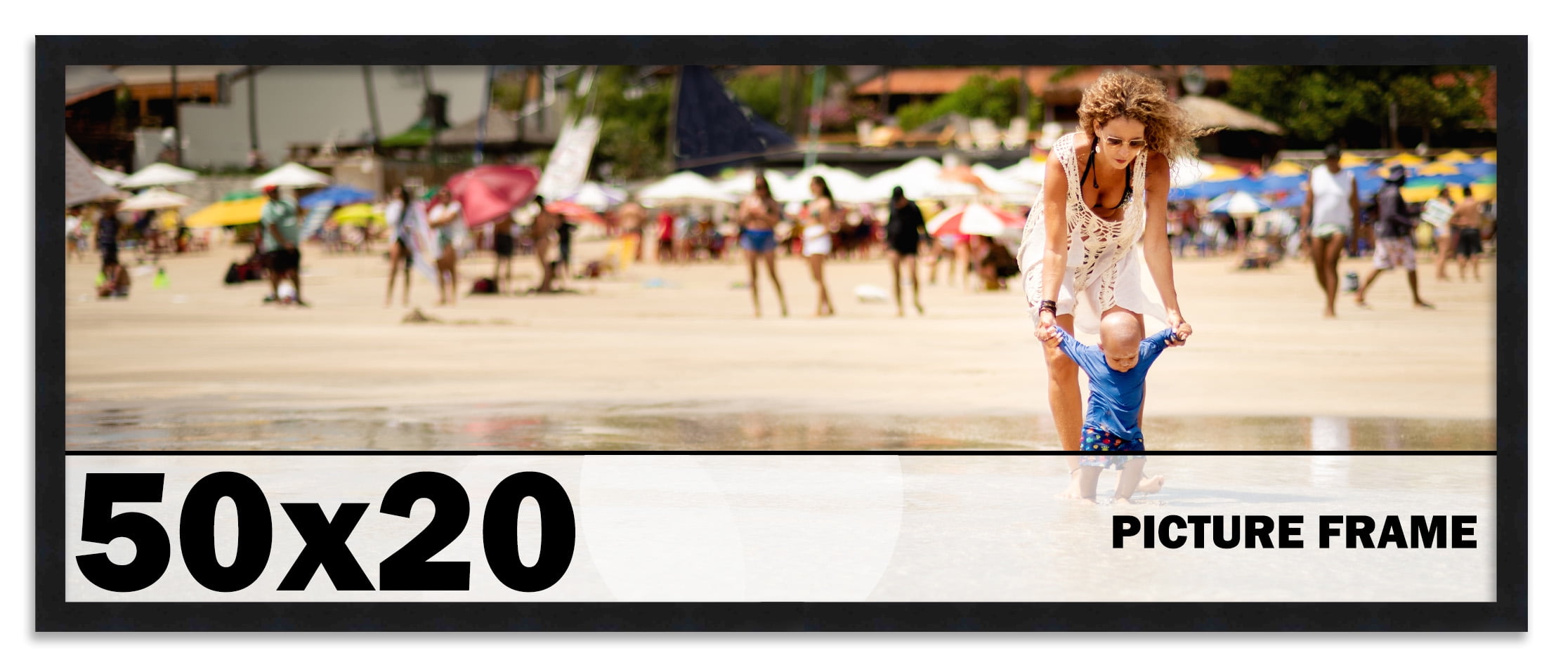 50x20 Frame Black Solid Wood Picture Frame | 0.75 Inch Moulding Width ...