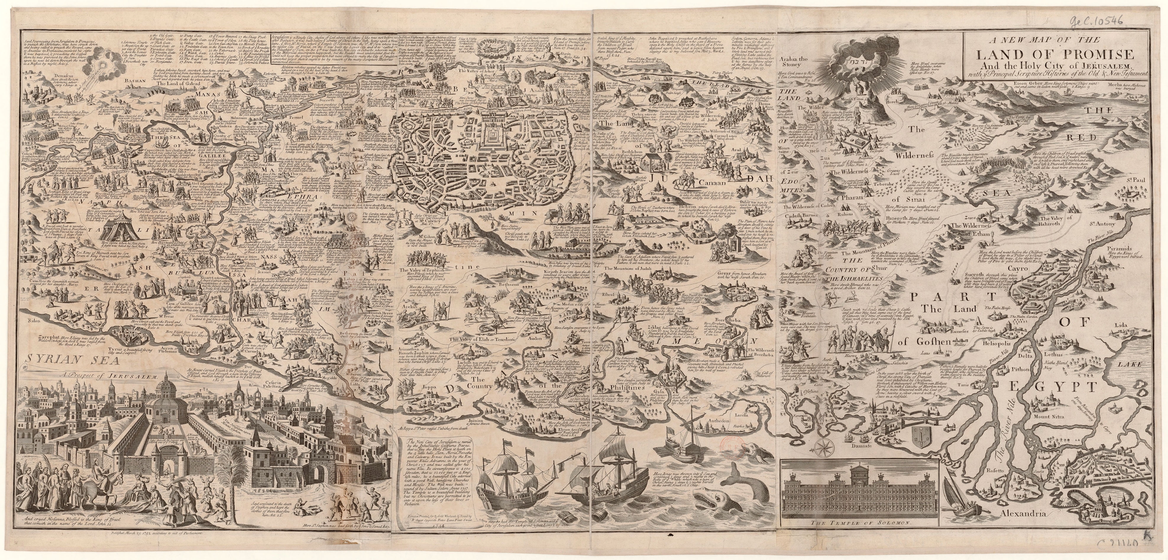 50x24in Map of the Land of Promise and the Holy City of Jerusalem with ...