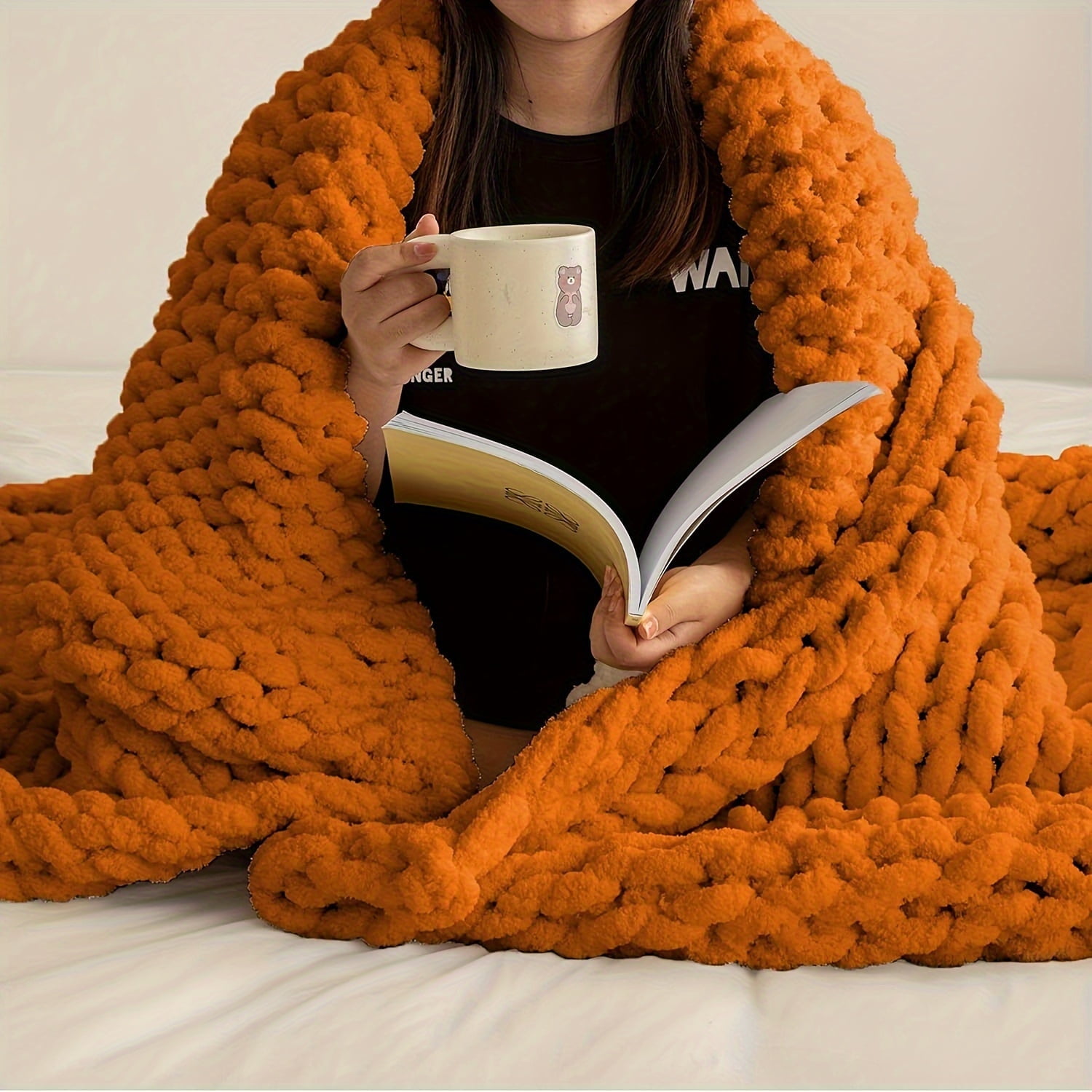50x60 Inch 100% Handmade Chunky Knit Queen Size Throw Blanket - Cozy ...