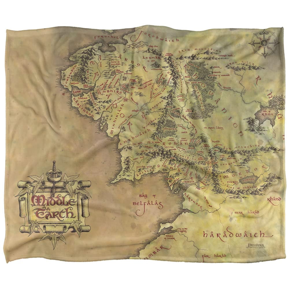 50x60 Inch Lord of The Rings Blanket Middle Earth Map Design Cozy Throw ...