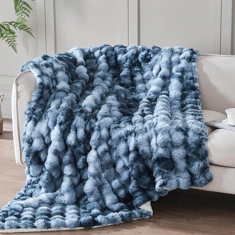 50x60 Inches Ultra-Soft Fuzzy Faux Fur Plush Throw Blanket - Thick ...
