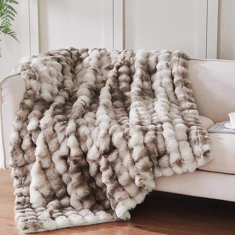 50x60 Inches Ultra-Soft Fuzzy Faux Fur Plush Throw Blanket - Thick ...
