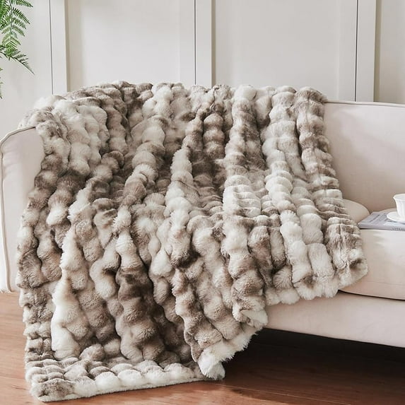 50x60 Inches Ultra-Soft Fuzzy Faux Fur Plush Throw Blanket - Thick ...