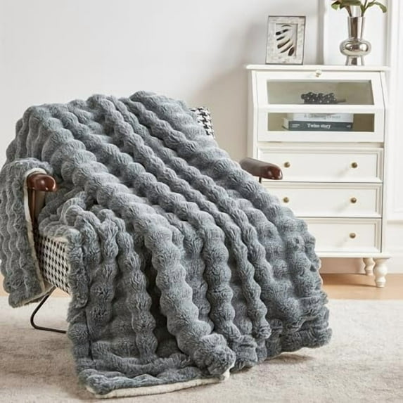 50x60 Inches Ultra-Soft Fuzzy Faux Fur Plush Throw Blanket - Thick ...