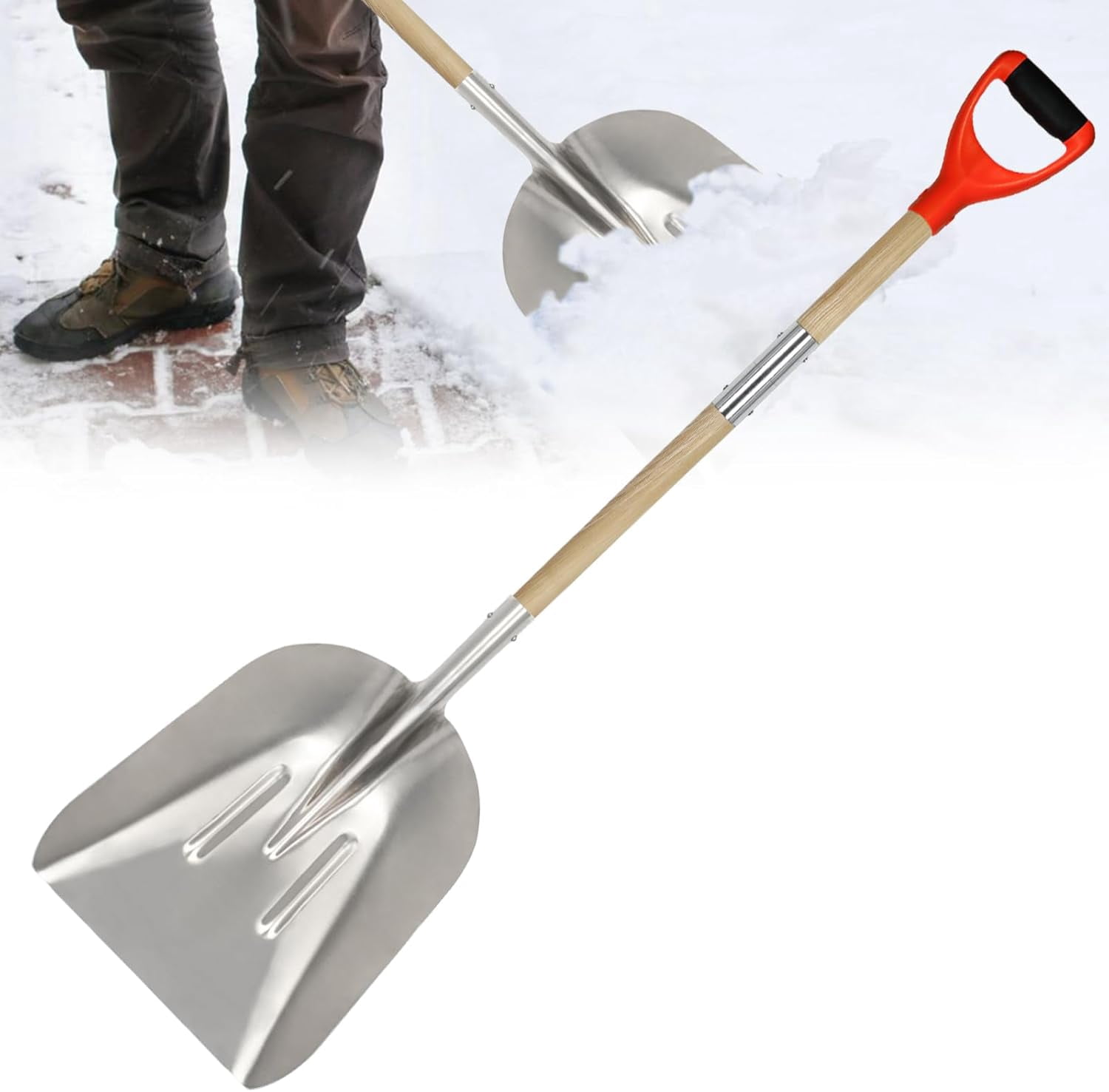 Aluminum Snow Shovel with D Handle,Heavy Duty Metal Scoop Shovel,51.1 ...