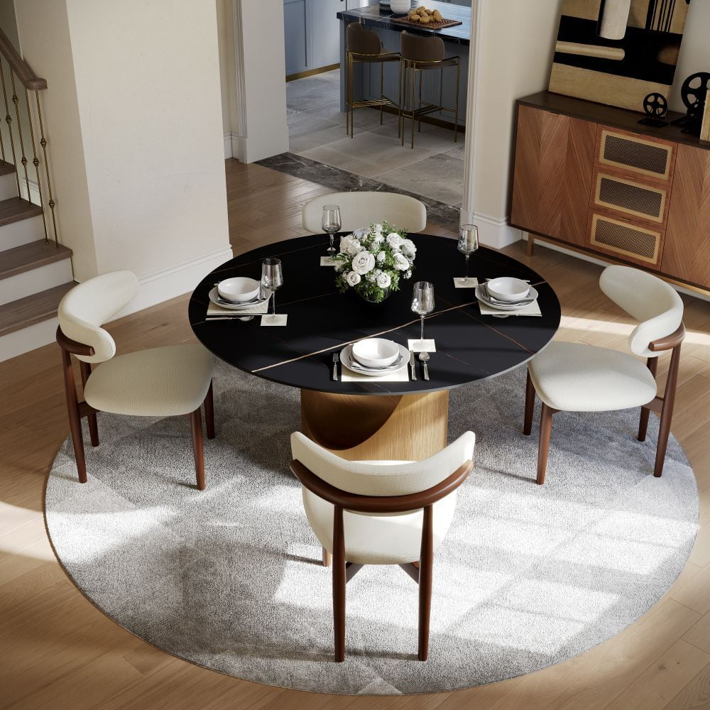 51.18" Hobart Modern Round Dining Table for 4, Black Matte Sintered ...