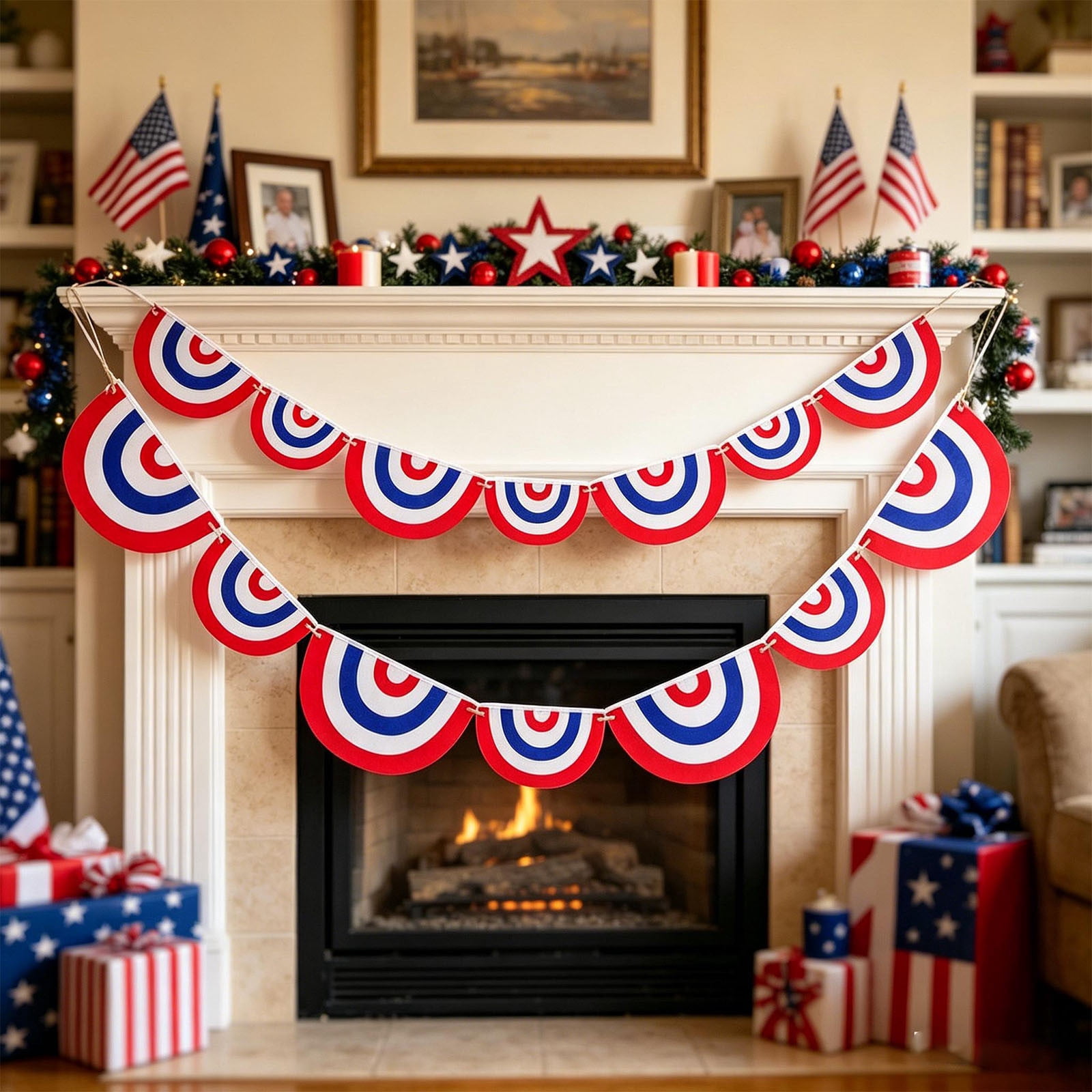 51.18in Patriotic Fan Shaped Hanging Decor 4th Of July Targets Circles ...