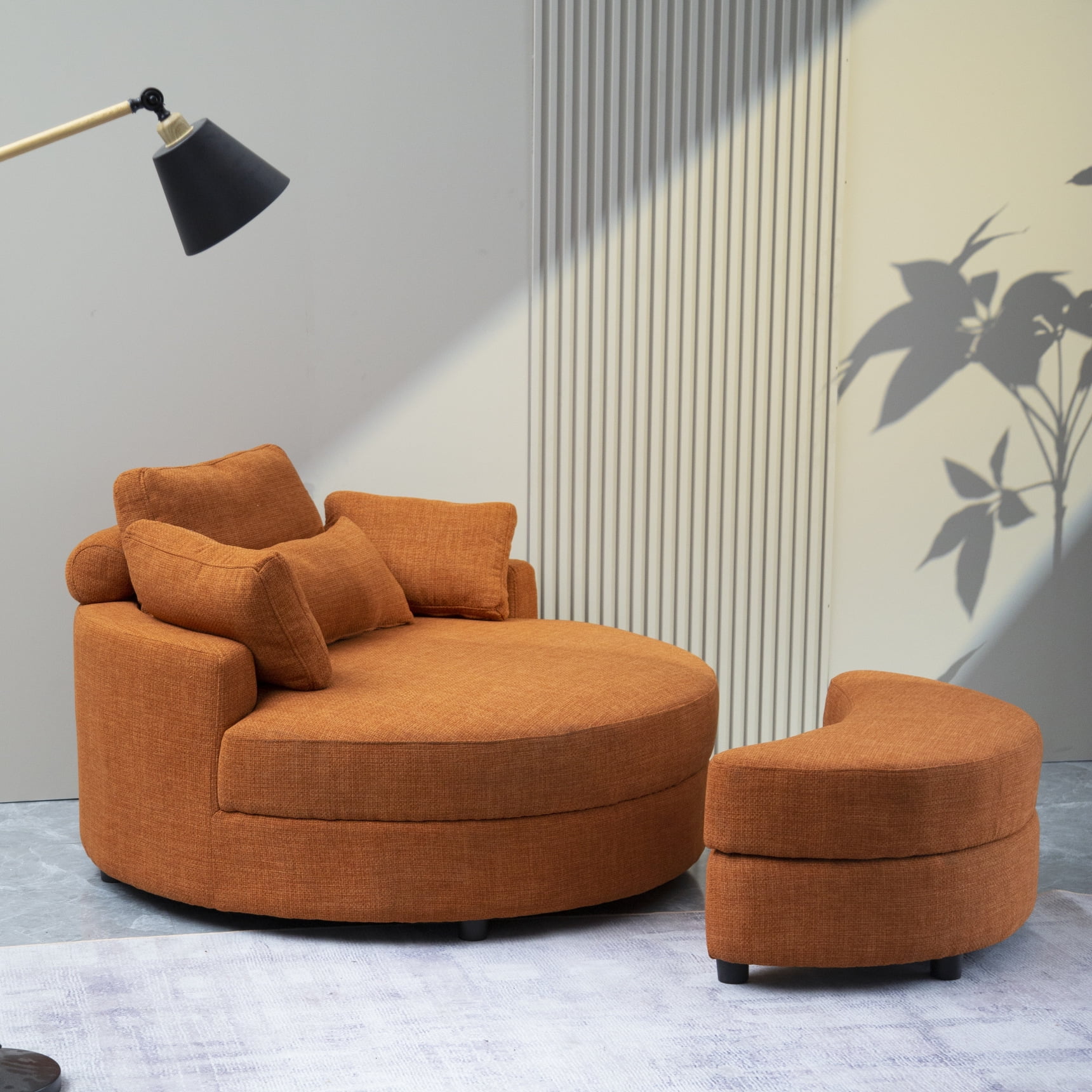 51.2"Round Chair with Moon Storage Ottoman, Linen Fabric Accent Chair ...