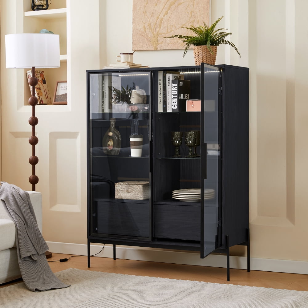 51.2'' Tall Lighted Display Cabinet with Tempered Glass Door, Metal ...
