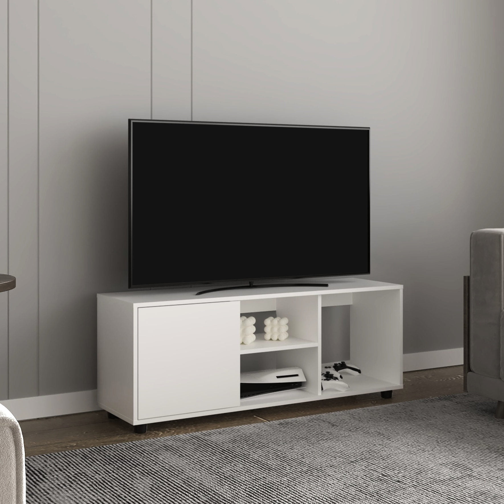 51.2" Wide MDF TV Stand, Open-Back Design for Cable Management ...